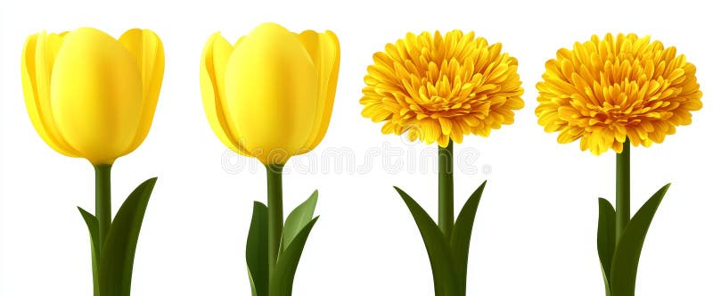 A Vibrant Collection of Modern Spring Flower Elements, Featuring ...