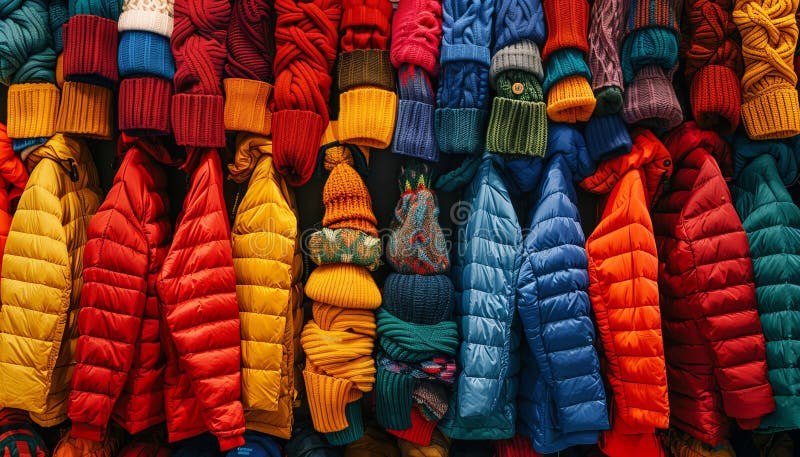 A Vibrant Collection of Multi Colored Winter Clothing in a Store Stock ...