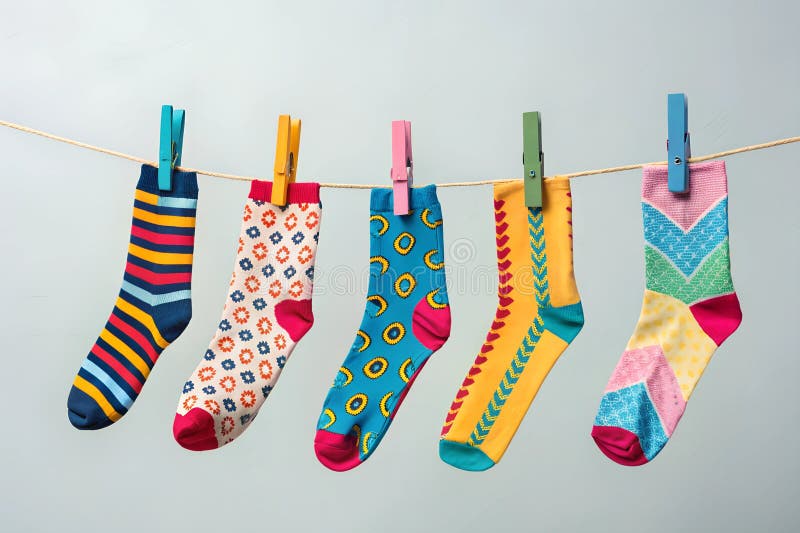 Vibrant Collection of Multicolored Socks Hanging on a Clothesline ...