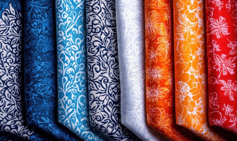 A Vibrant Collection of Patterned Fabrics in Various Shades are Neatly ...