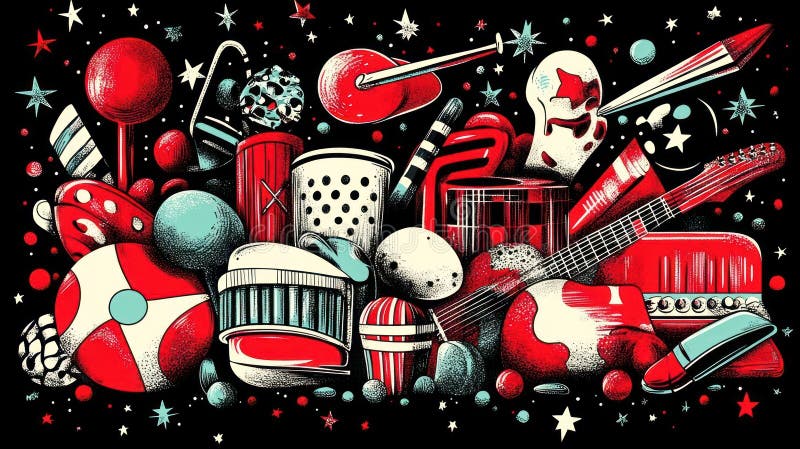 A Vibrant Collection of Playful Objects in Red and White Against a ...