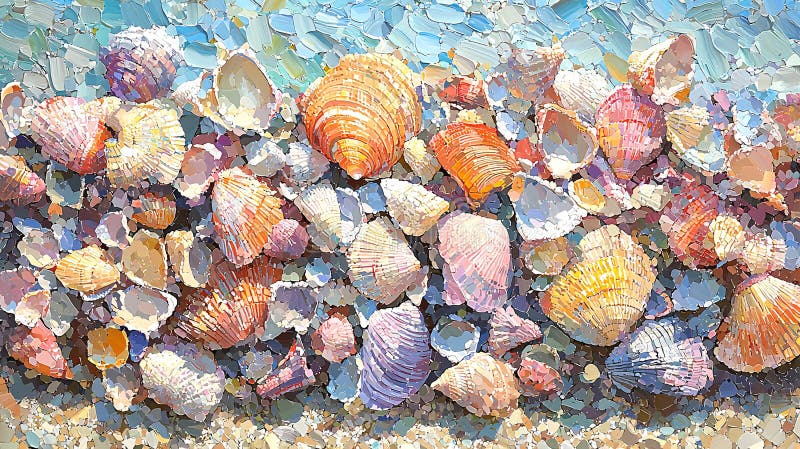 Colorful Shells on the Beach Stock Illustration - Illustration of beach ...