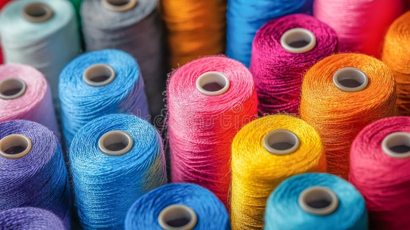 Brightly Colored Threads Arranged Neatly in Various Shades on a Table ...
