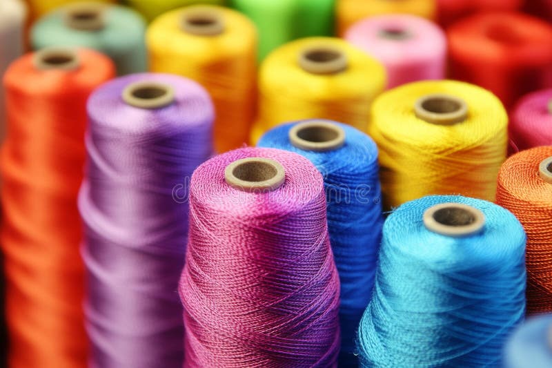 Colorful Sewing Threads Displayed in a Textile Workshop, Showcasing a ...