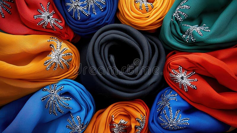 Vibrant Collection of Textiles with Decorative Patterns and Bold Colors ...