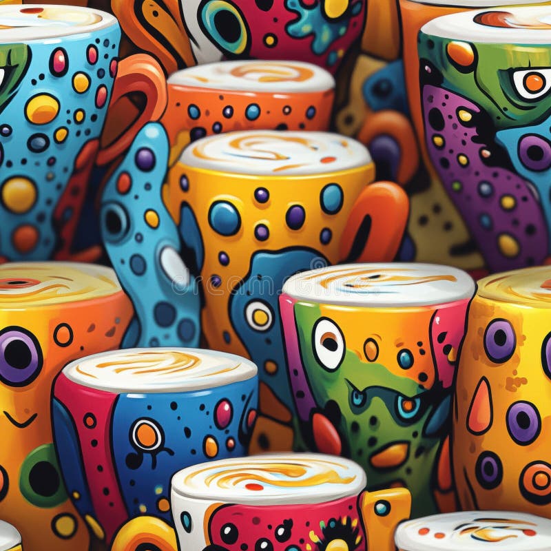 A Vibrant Collection of Uniquely Designed, Colorful Mugs Featuring ...