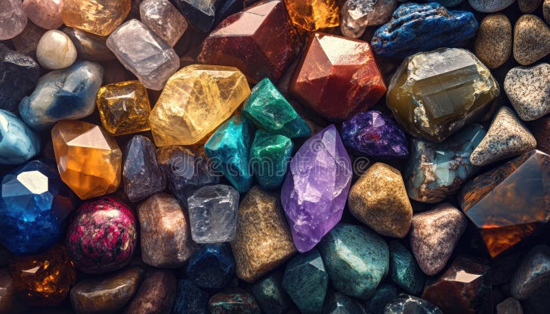 Colorful Assortment of Natural Gemstones and Crystals on a Surface ...