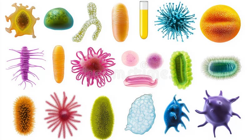 A Vibrant Collection of Various Microscopic Organisms, Showcasing Their ...