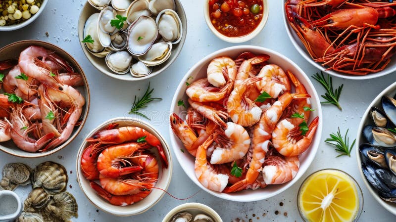 Group of Different Shrimp Types and Species Stock Illustration ...