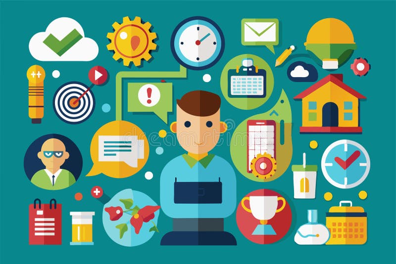 A Vibrant Collection of Work-related Icons Showcases Tools for ...