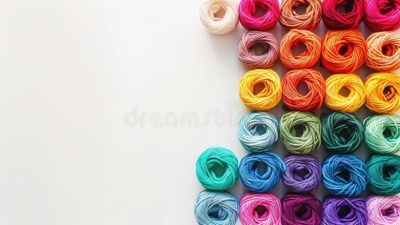 A Vibrant Collection of Yarn Rolls Displayed in a Grid on a White ...