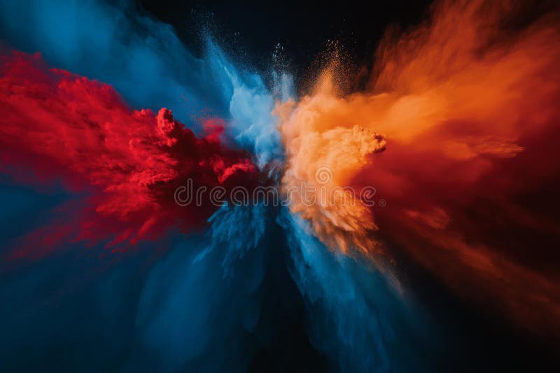 Explosive Vibrant Energy Collision Orange Blue Particles Stock Photos ...