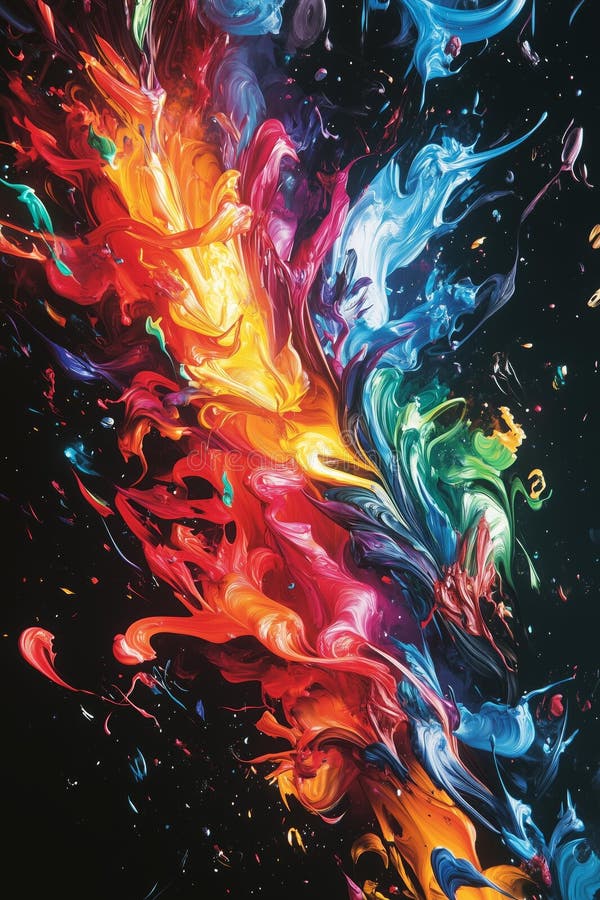 Vibrant Color Explosion on Black Background with Dynamic Swirls Stock ...