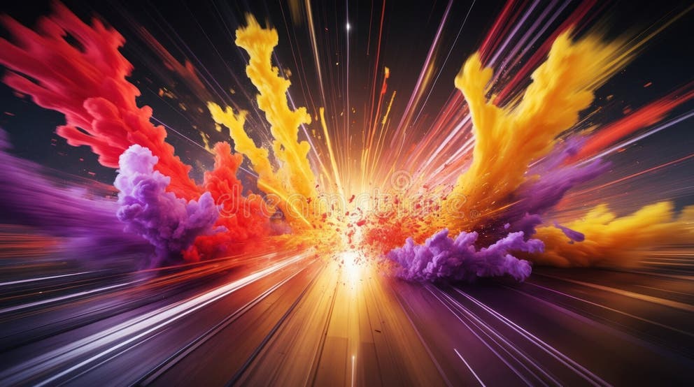 Vibrant Color Explosion with Dynamic Light Beams and Abstract Clouds ...