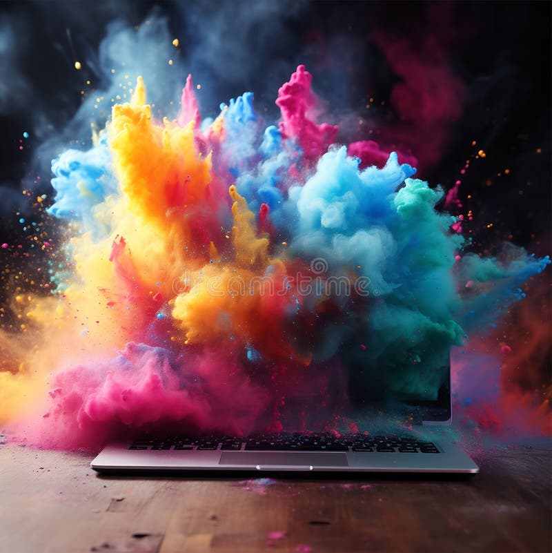 Vibrant Color Explosion Emerging from Laptop Screen Stock Illustration ...