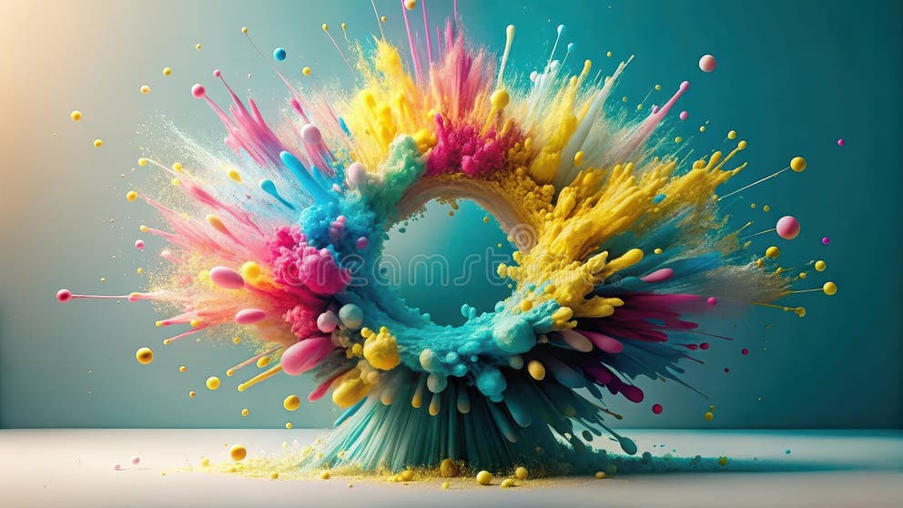 Vibrant Color Explosion Forming a Circular Frame Abstract Artistic ...
