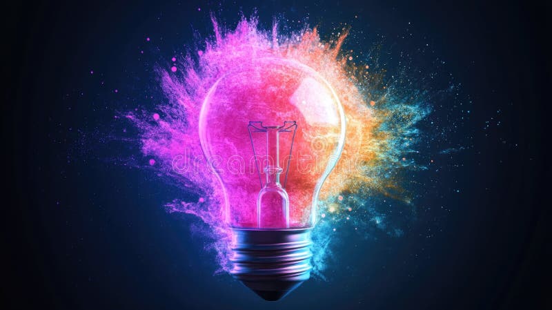 Vibrant Color Explosion Inside Light Bulb on Dark Background Stock ...