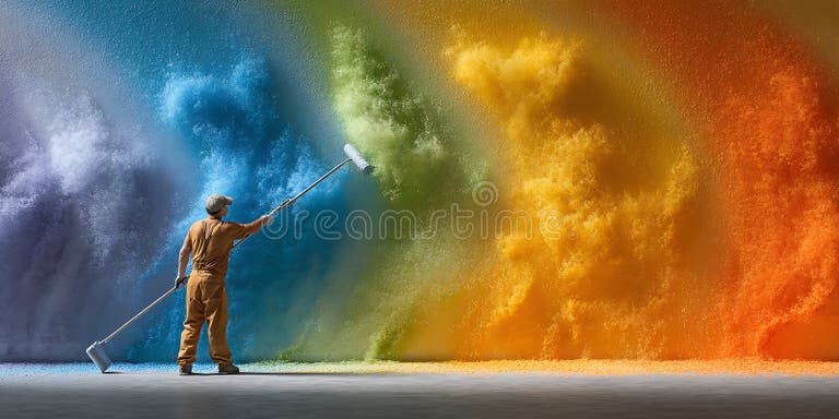 Vibrant Color Explosion a Man Interacts with Exploding Paint Stock ...