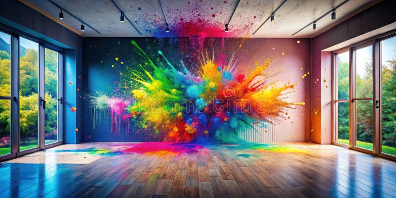 Vibrant Color Explosion in a Modern Room with Large Windows. Generative ...