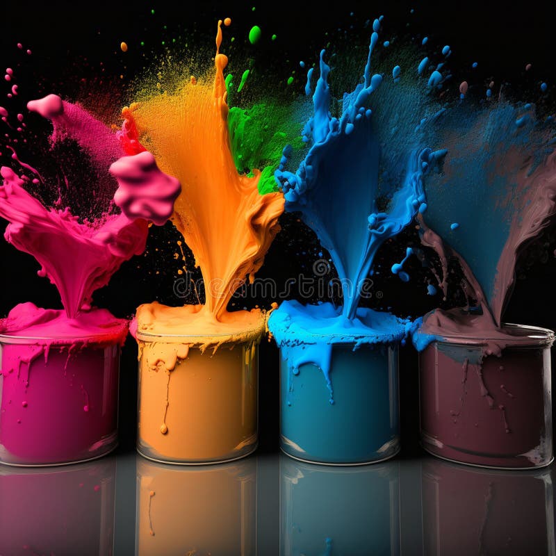 Vibrant Color Explosion: a Symphony of Paint Splashes in Four Bold Hues ...