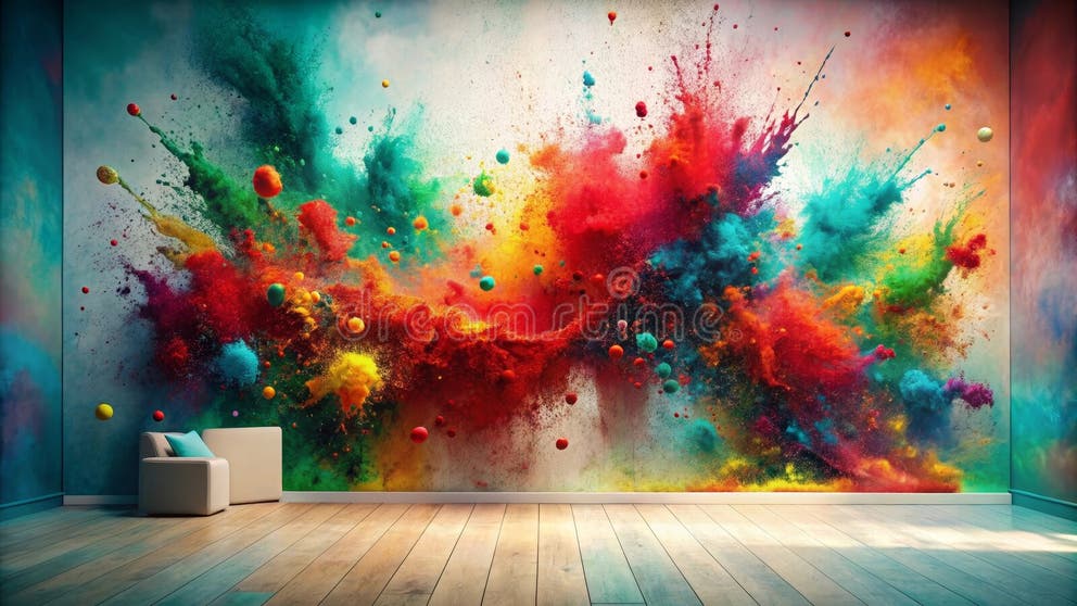 Vibrant Color Explosion Wall Art in Modern Room Setting. Generative AI ...