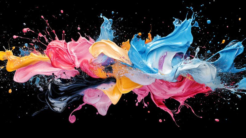Vibrant Color Paint Splashes on Black Background Stock Illustration ...