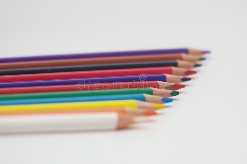 Vibrant Color Pencils Rolled Out on a White Background. Stock Image ...