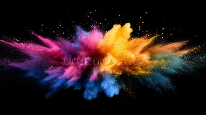 Vibrant Color Powder Explosion Against Black Background Stock ...