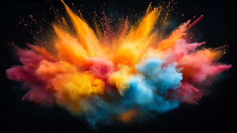 Vibrant Color Powder Explosion Against Black Background Stock ...