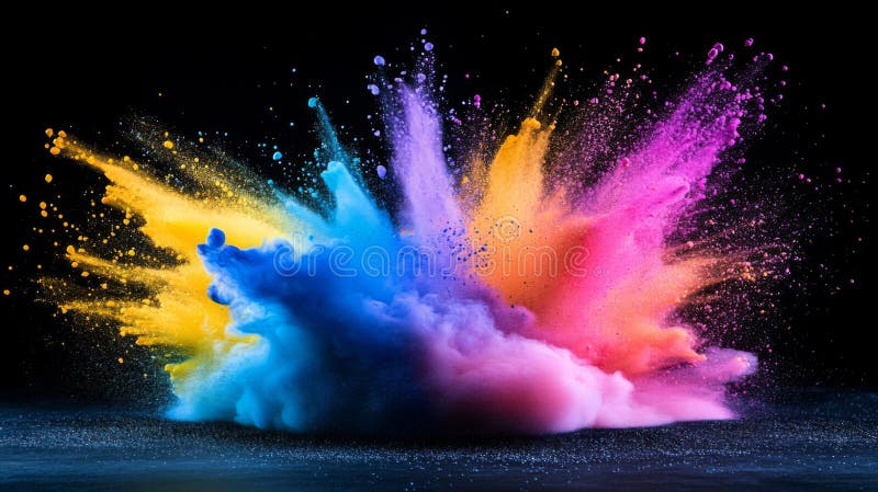 Vibrant Color Powder Explosion Against Black Background Stock ...