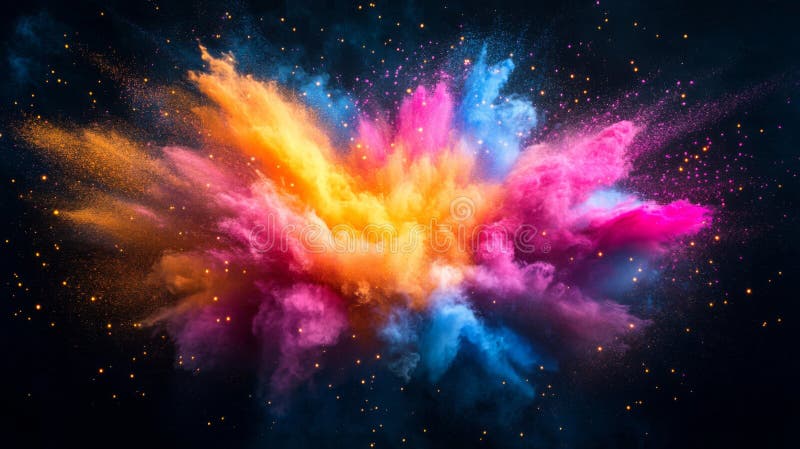 Vibrant Color Powder Explosion on Black Background Stock Illustration ...