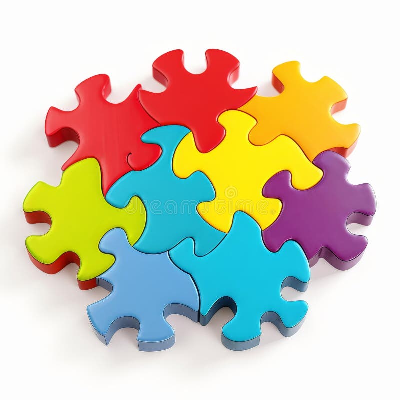 Vibrant Color Puzzle Pieces Neatly Arranged on a Pristine White ...