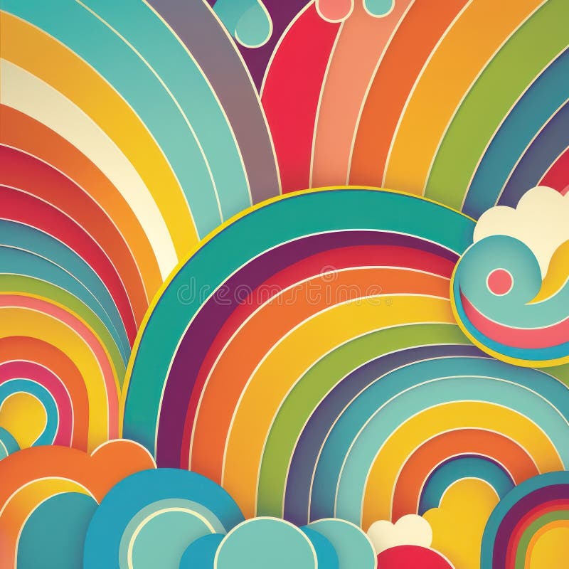 Vibrant Retro Vintage Style of Sunset Sky Beach with Sun and Palm Trees ...