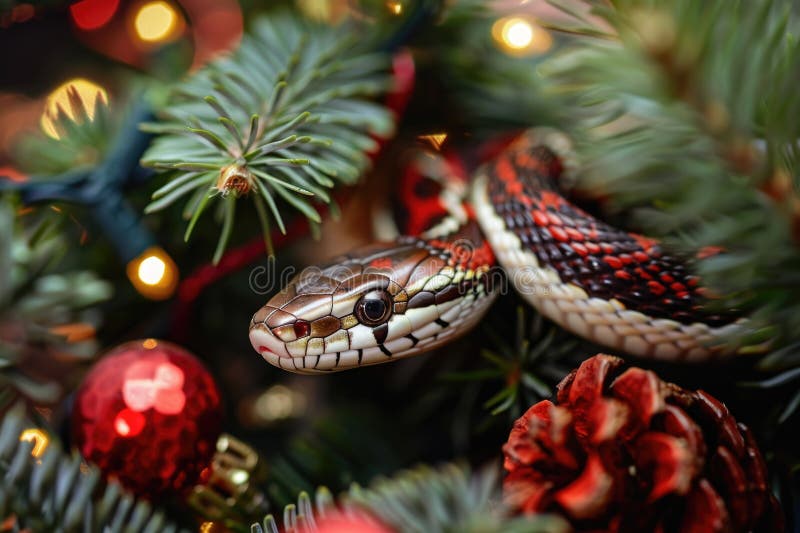 Vibrant Color Snake Coiled among Festive Red Berries Stock Image ...