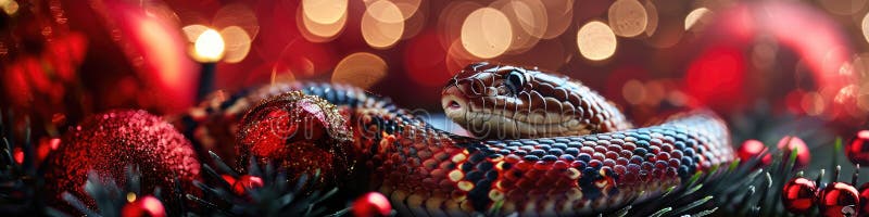 Vibrant Color Snake Coiled among Festive Red Berries Stock Photo ...