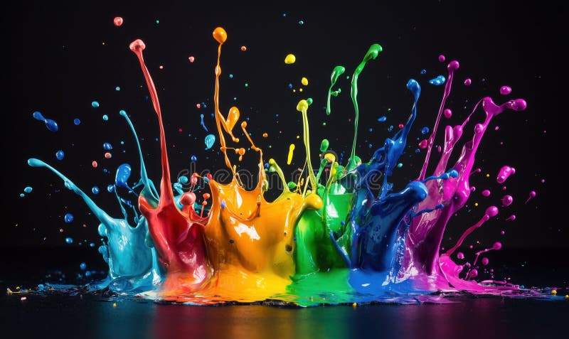Vibrant Color Splash Art with Rainbow Paint Droplets and Splashes Stock ...