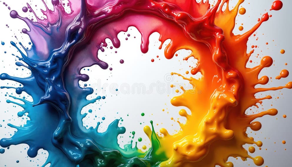 Vibrant Color Splash Forms a Circular Frame with a Rainbow Spectrum ...