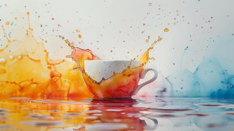 Vibrant Color Splash with a White Cup - Generative Ai Stock ...