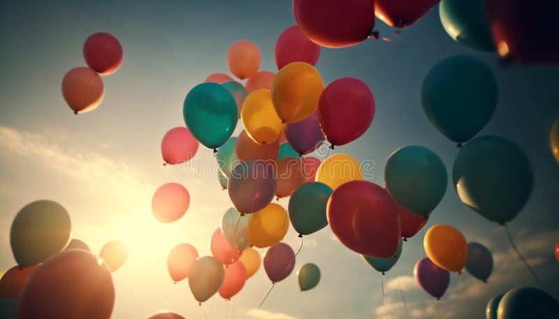 Vibrant Colored Balloons Flying High in the Blue Sky Outdoors Generated ...