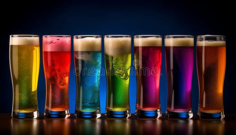 Vibrant Colored Beer Glasses Full of Frothy, Wet Refreshment Generated ...