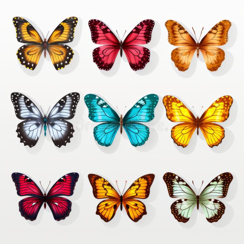 Vibrant Colored Butterflies Set - Hyper-realistic Vector Illustration ...