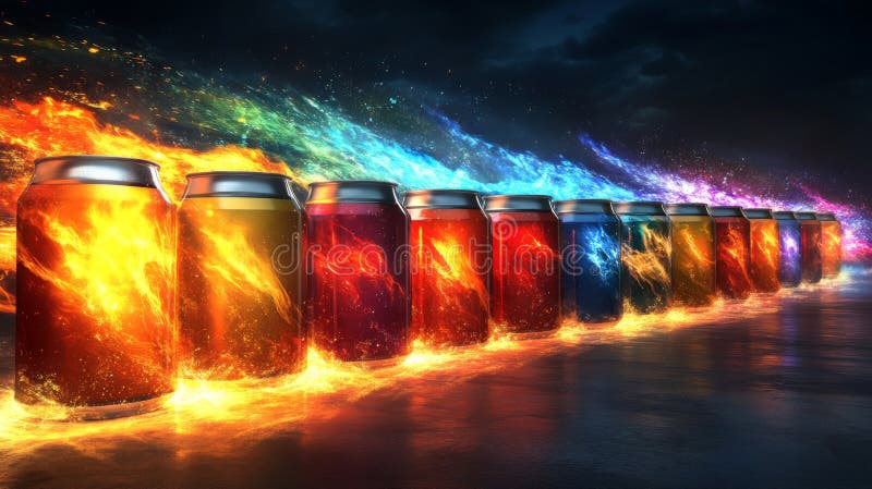 Vibrant Colored Cans Engulfed in Fire Flames Stock Illustration ...