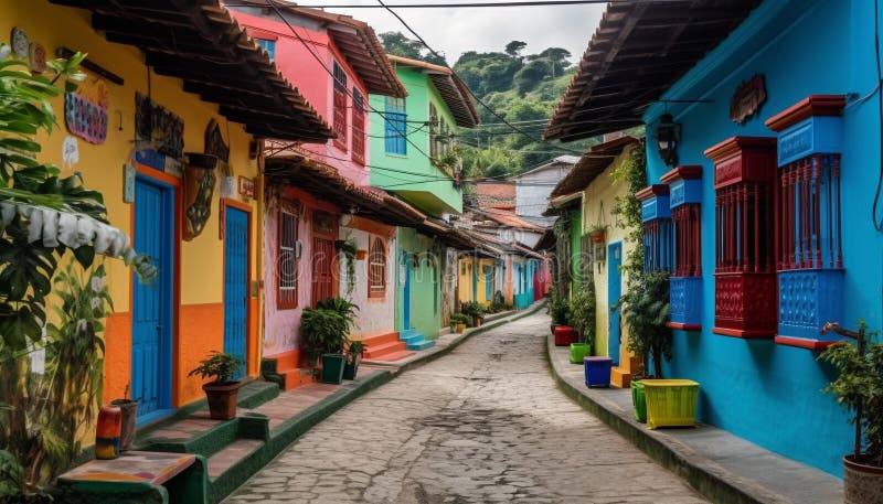 Vibrant Colored Colonial Building in Caribbean Cityscape Generated by ...
