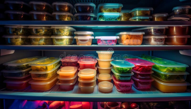 Vibrant Colored Containers in a Large Collection Generated by AI Stock ...