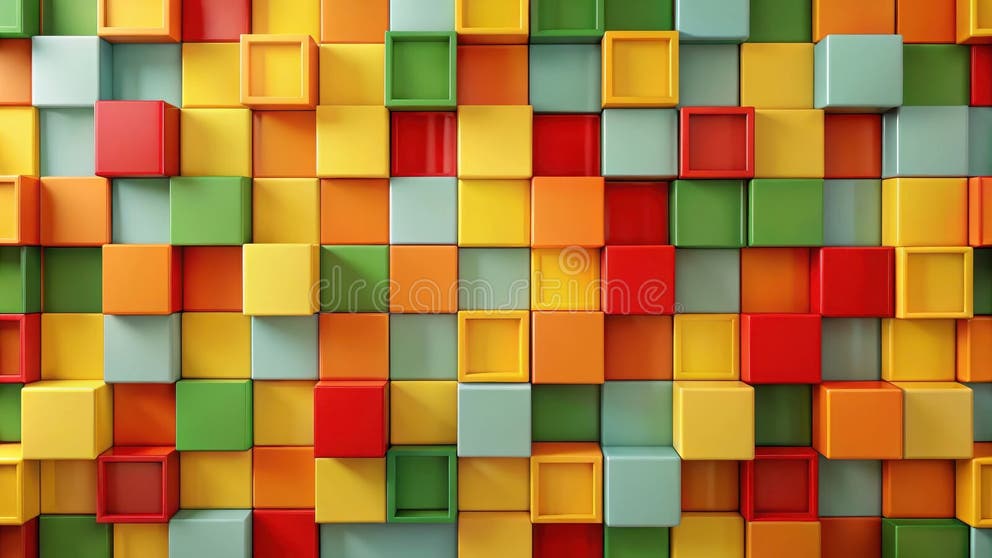 Vibrant Colored Cubes in a Random Pattern Forming an Abstract ...