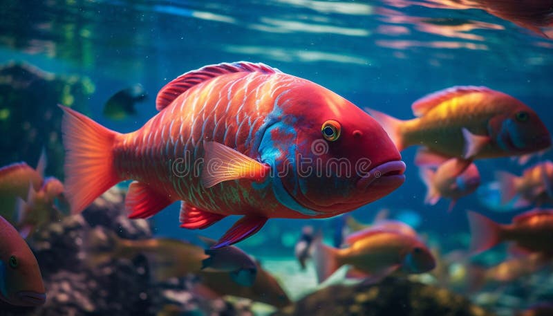 Vibrant Colored Fish Swimming in Tropical Underwater Reef Generated by ...
