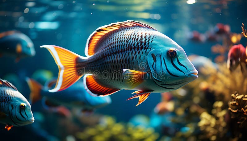 Vibrant Colored Fish Swimming in the Underwater Reef Generated by AI ...