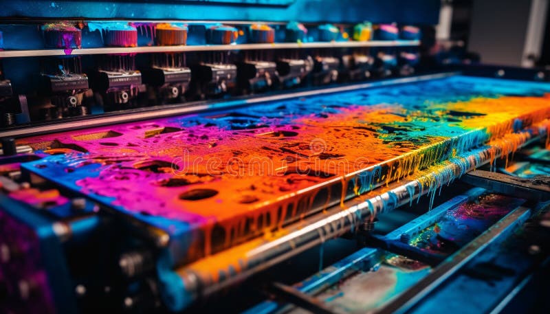 Vibrant Colored Machinery in a Factory Workshop, Creating Modern ...