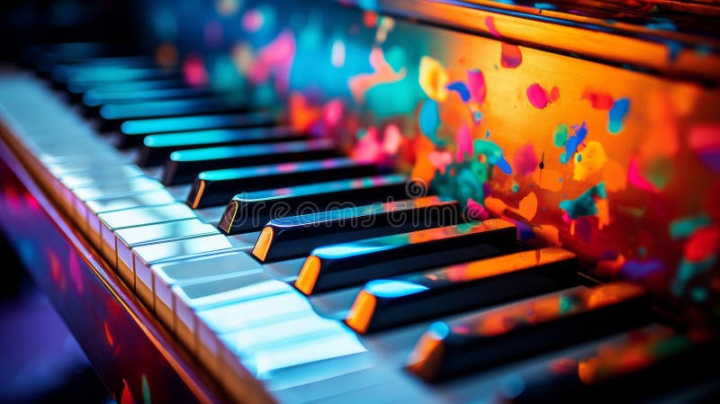 Vibrant Colored Paint Splashes on Piano Keys in an Artistic Expression ...