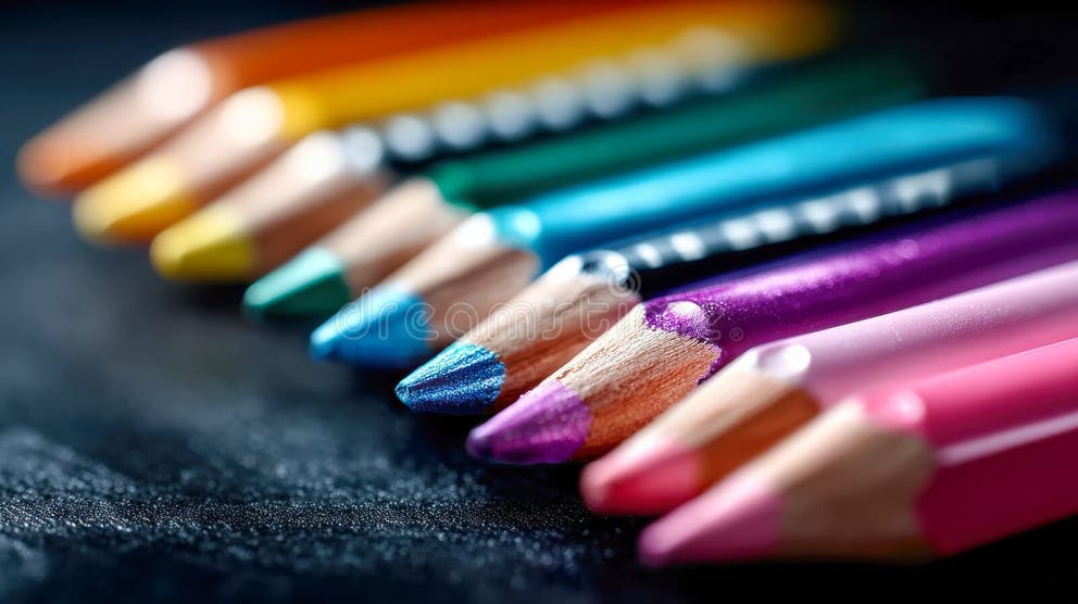 Vibrant Colored Pencils Aligned on a Dark Textured Surface Stock Image ...